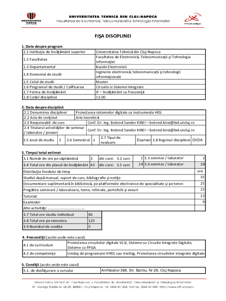 Fillable Online Fie discipline - ETTI UTCN Fax Email Print - pdfFiller