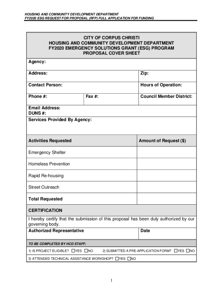 Fillable Online Emergency Solutions Grant (ESG) Request for Proposals ...