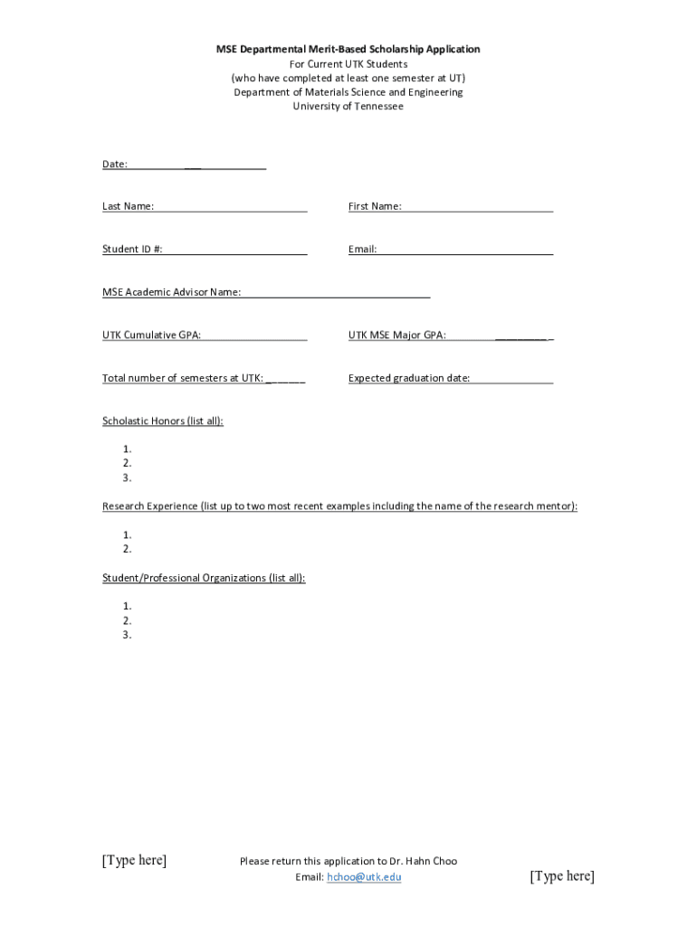 Fillable Online mse utk Tickle College of Engineering The University of Tennessee Fax Email ...