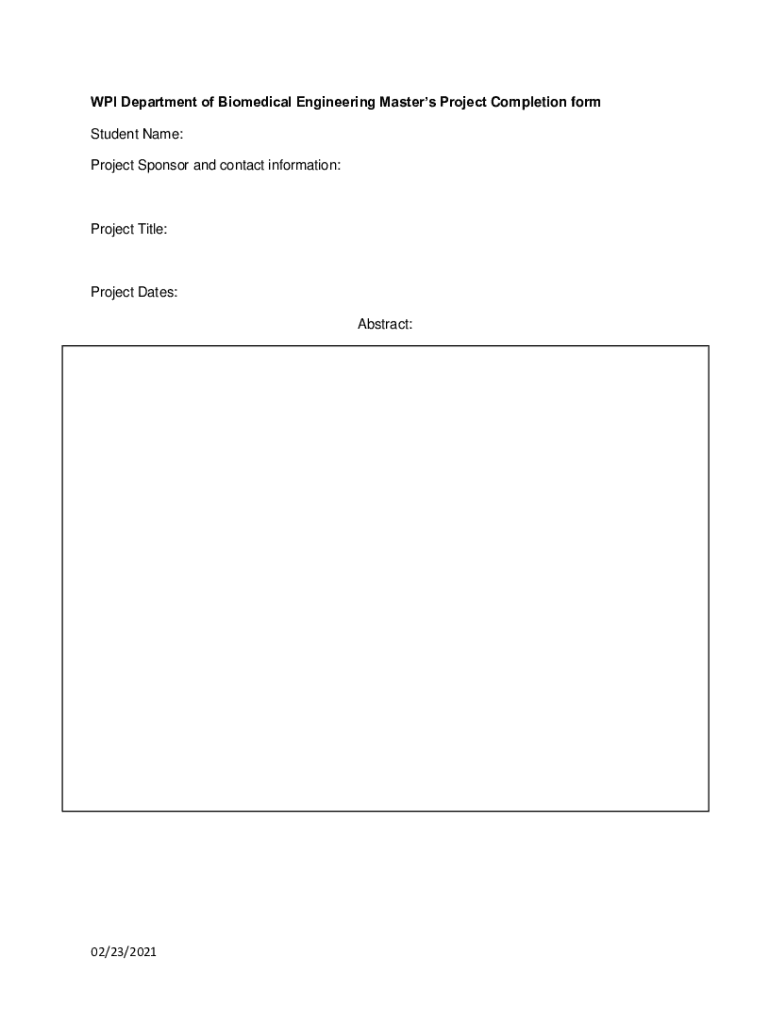 Fillable Online wp wpi Master's Project Completion form Fax Email Print ...