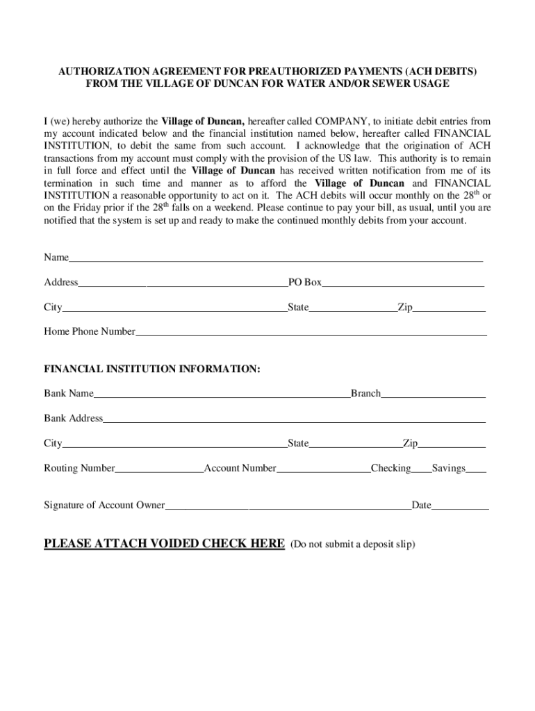 Fillable Online AUTHORIZATION AGREEMENT FOR PREAUTHORIZED PAYMENTS (ACH DEBITS) Fax Email Print ...