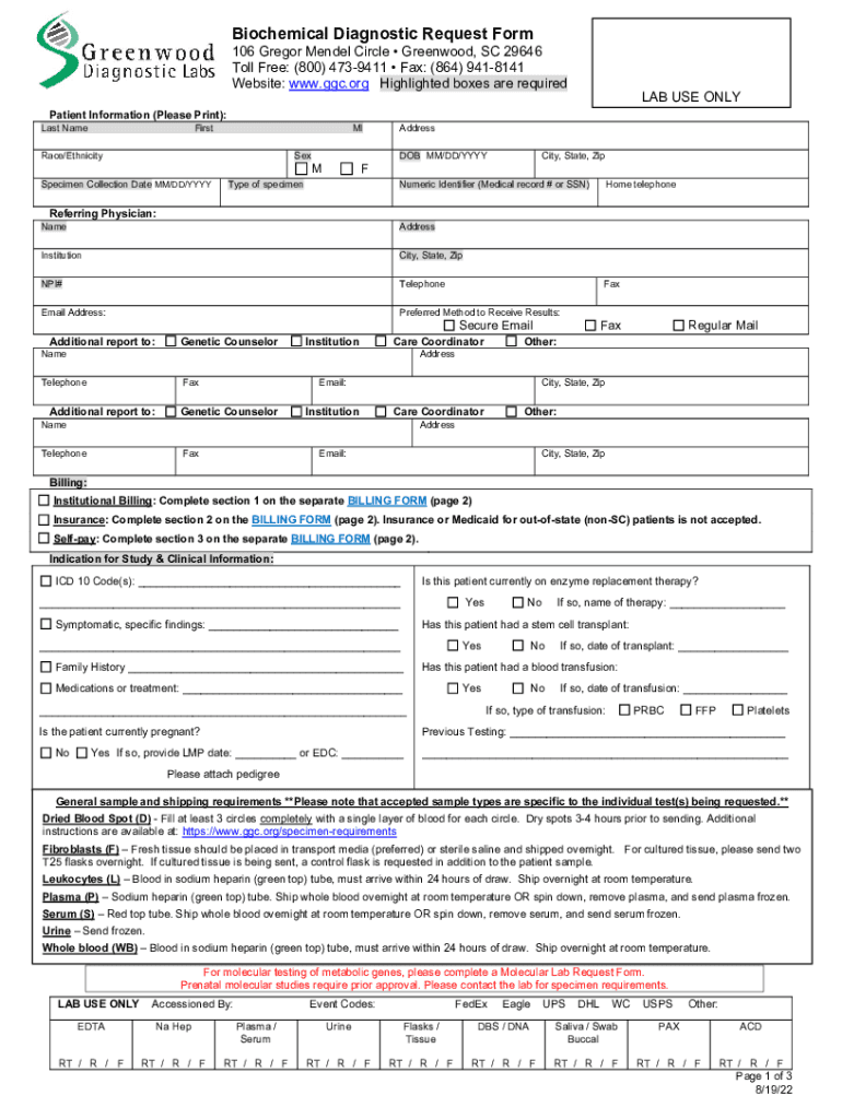 Fillable Online Supply Request Form - Greenwood Genetic Center Fax ...