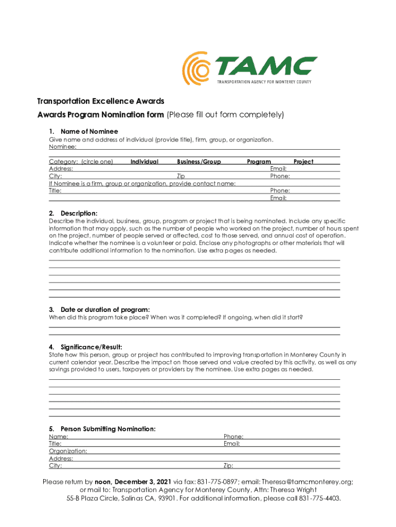 Fillable Online Premier's Award for Excellence in the Public Service ...