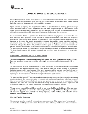 Fillable Online CONSENT FORM TO USE DONOR SPERM - Boston IVF Fax Email ...