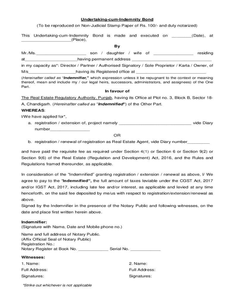 Fillable Online Undertaking -cum- Indemnity Bond - Tata Steel Fax Email Print - pdfFiller