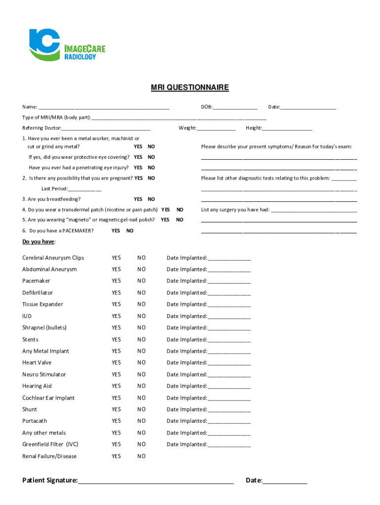 Fillable Online MRI Scan Form - Houston MRI & Diagnostic Imaging Fax ...