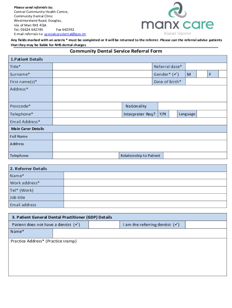 Fillable Online Community Dental Service Referral Form Fax Email Print ...