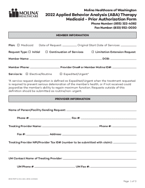 Fillable Online Molina Prior Authorization Form Washington ...