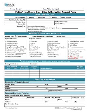 Fillable Online MolinaHealthcare Medicaid Prior Authorization /Pre ...