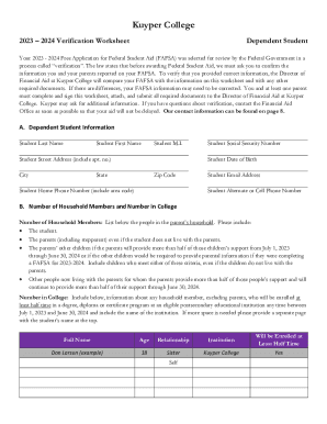Fillable Online 2023 2024 Verification Worksheet Fax Email Print - pdfFiller