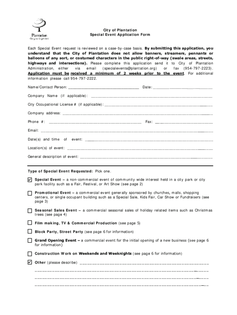 Fillable Online Special Permission Application Form - City of ...