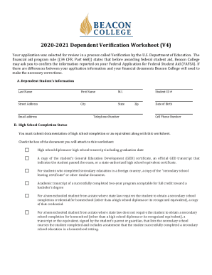 Fillable Online 2020-2021 Dependent Verification Worksheet (V4)Beacon College Fax Email Print ...