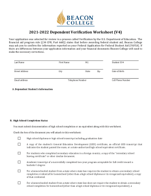Fillable Online 2021-2022 Dependent Verification Worksheet (V4) Fax Email Print - pdfFiller