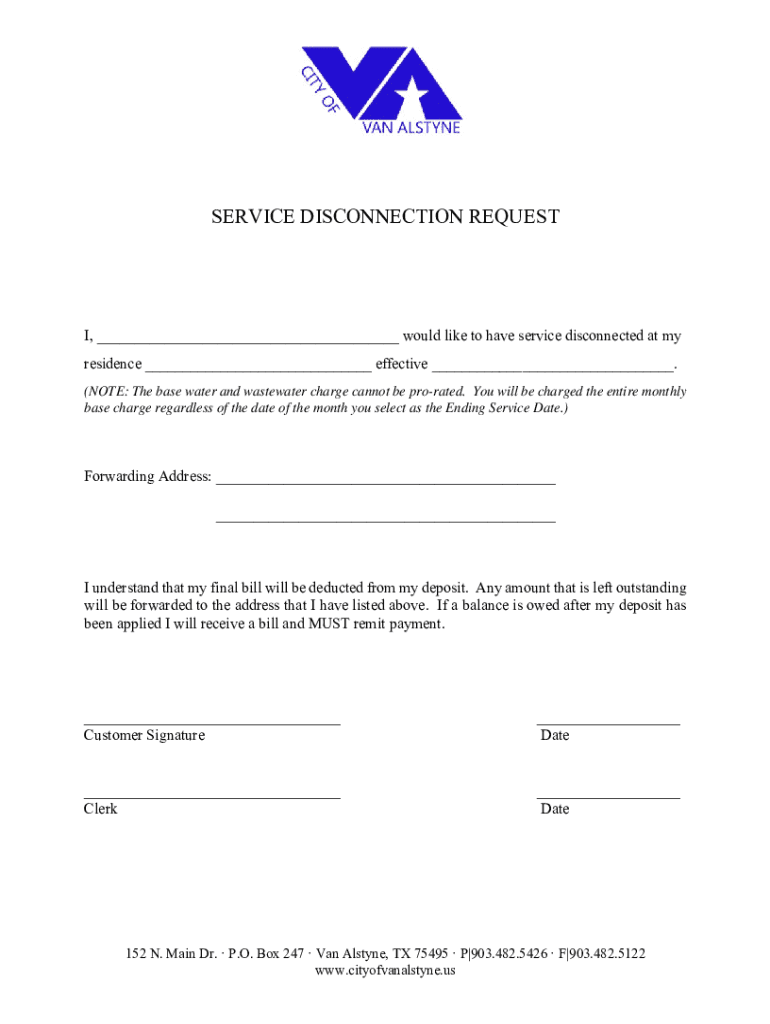 Fillable Online Utility Service Disconnection Request Fax Email Print ...