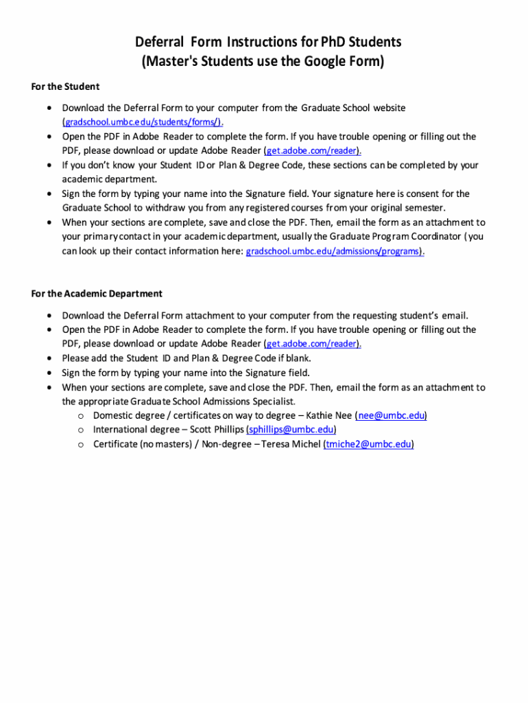 Fillable Online gradschool umbc Deferral Form Instructions for PhD ...