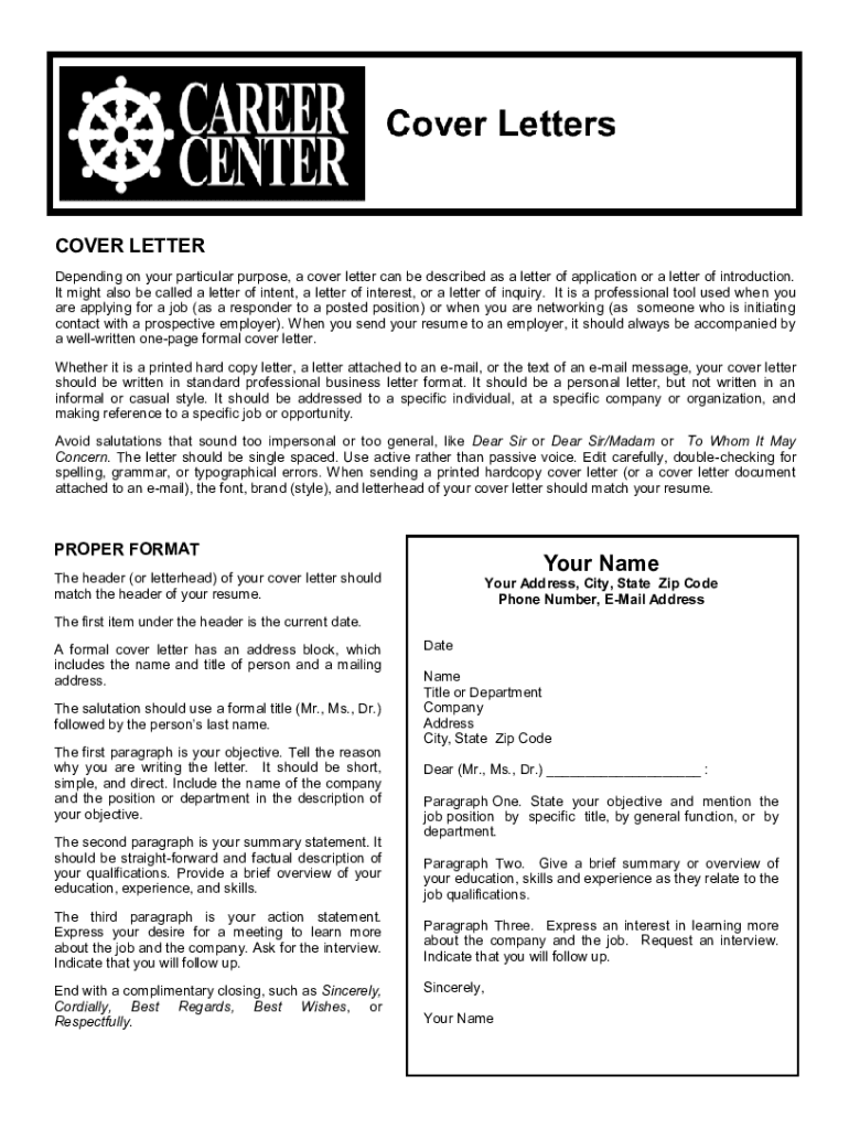 Fillable Online COVER LETTER Fax Email Print - pdfFiller