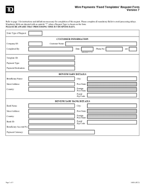 Fillable Online Wire Payments 'Fixed Templates' Request Form Version 7 ...