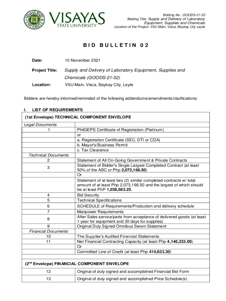 Fillable Online Instruments and Laboratory Equipment Bids for ...