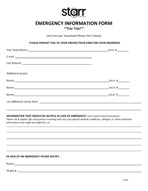 Fillable Online Emergency Form - Starr Tours Fax Email Print - pdfFiller