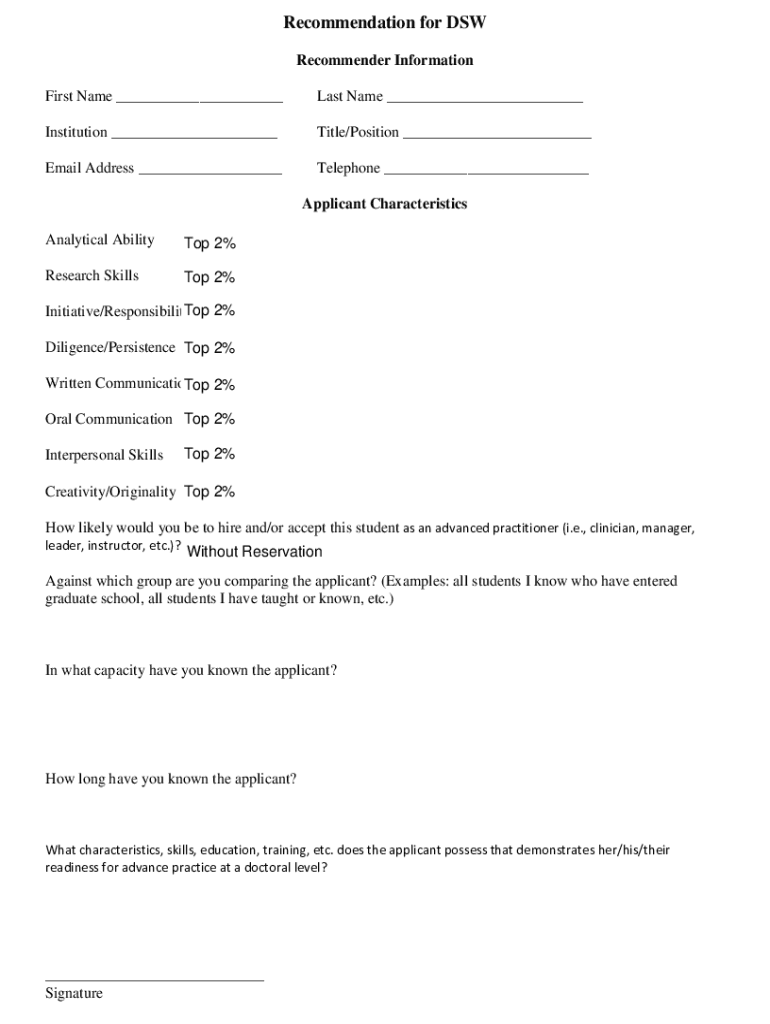 Fillable Online socialwork uky What is the recommender address and his ...