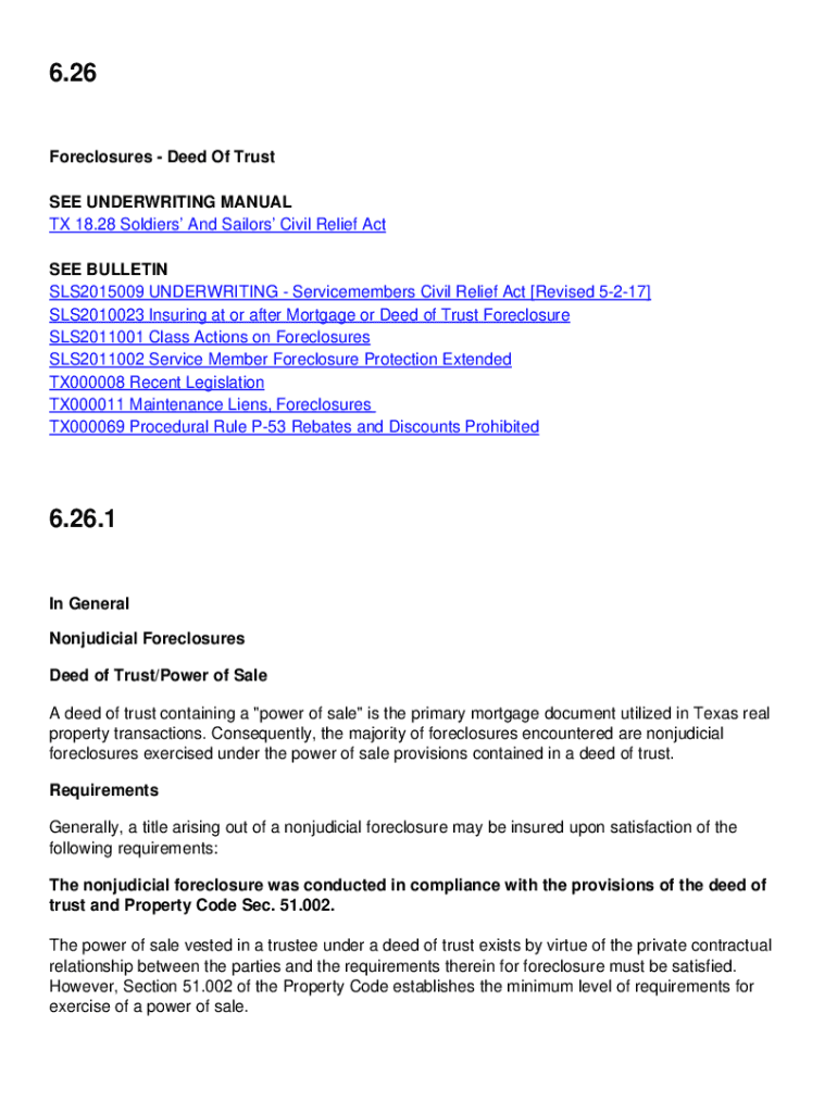 Fillable Online Foreclosures - Deed Of Trust SEE UNDERWRITING MANUAL ...
