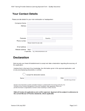 Fillable Online Distance Learning Booking Form - PDP Training Fax Email ...