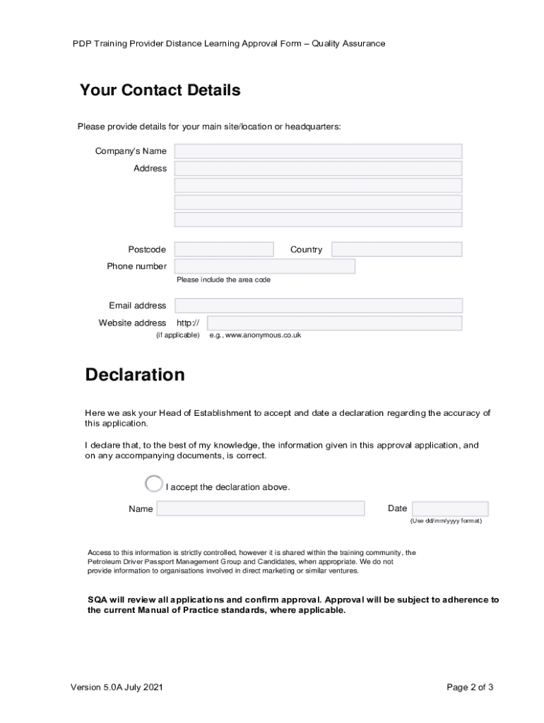 Fillable Online Distance Learning Booking Form - PDP Training Fax Email ...