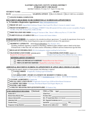 Fillable Online eastern lebanon county school district enrollment checklist Fax Email Print ...