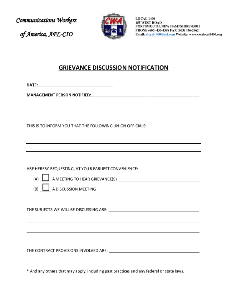 Fillable Online Complaint about a problem at workgrievance letter ...