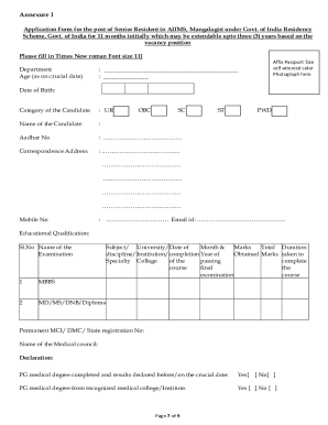 Fillable Online Annexure I Application Form for the post of Senior ...