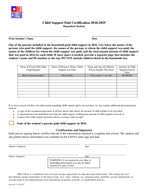 Fillable Online 2018-2019 Child Support Paid Verification Worksheet Fax ...