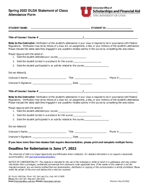 Fillable Online financialaid utah Class Roster Verification Form ...