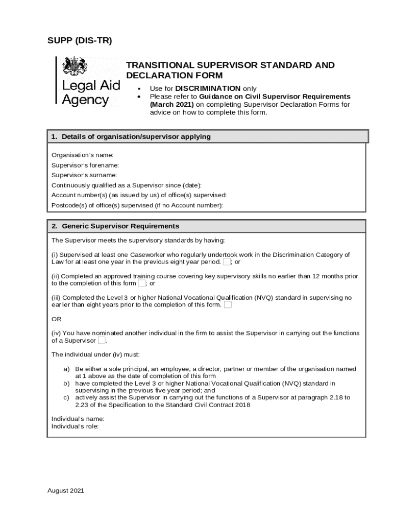 Discrimination Transitional Supervisor Declaration . Discrimination ...