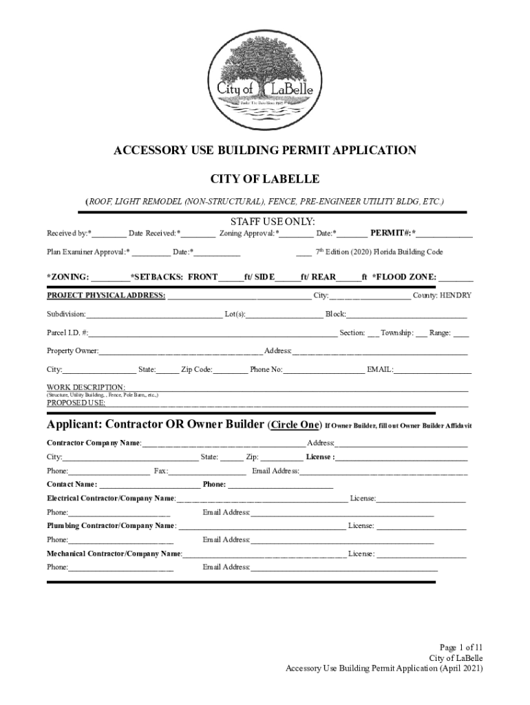 Fillable Online Accessory Use Building Permit Application City of ...