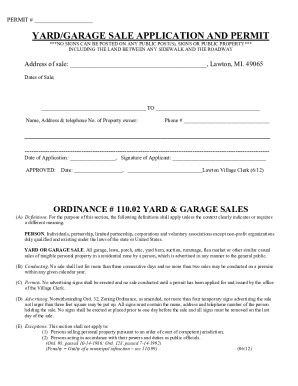 Fillable Online YARD/GARAGE SALE APPLICATION AND PERMIT Fax Email Print ...