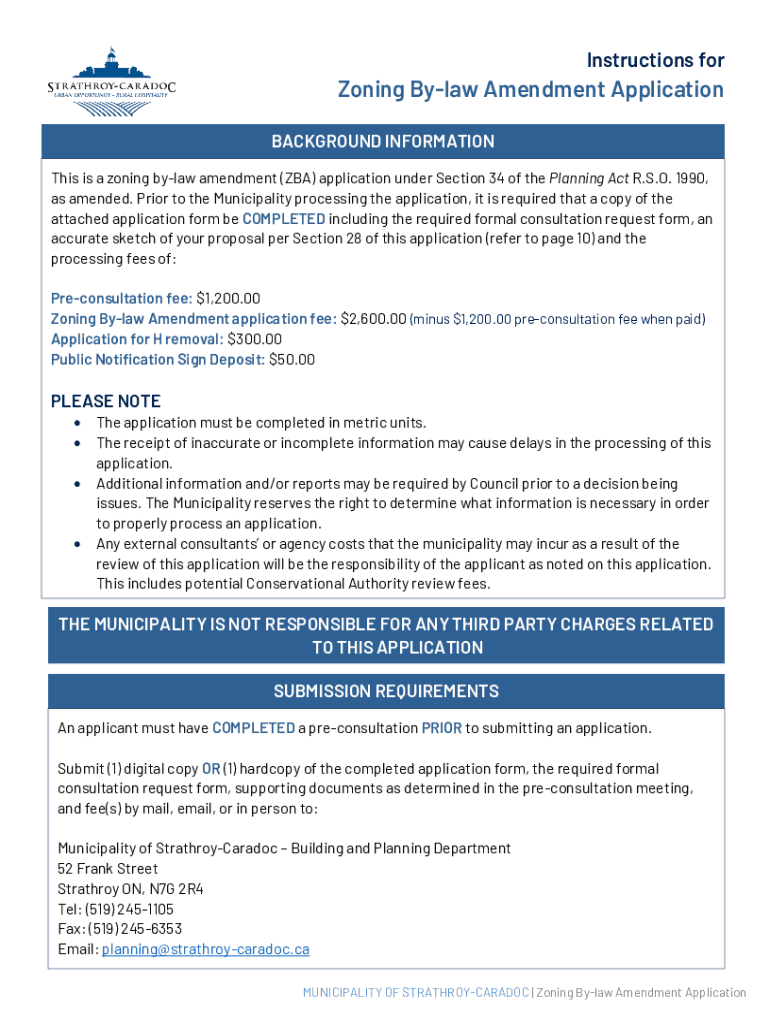 Fillable Online Instructions for Zoning By-law Amendment Application ...