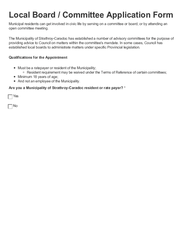 Fillable Online Local Board and Committee Application Form Fax Email ...