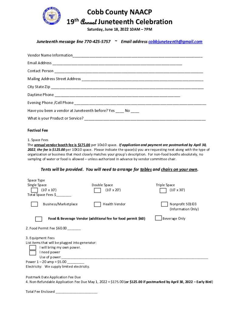 Fillable Online Cobb NAACP to host Juneteenth celebration on Marietta ...