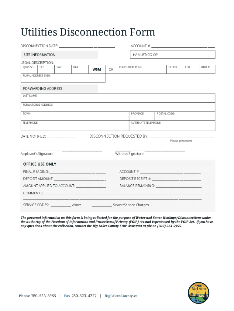 Fillable Online Utilities Disconnection FormBig Lakes County Fax Email ...