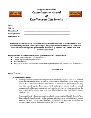 Fillable Online Commissioner's Circle of Excellence Awards nomination ...