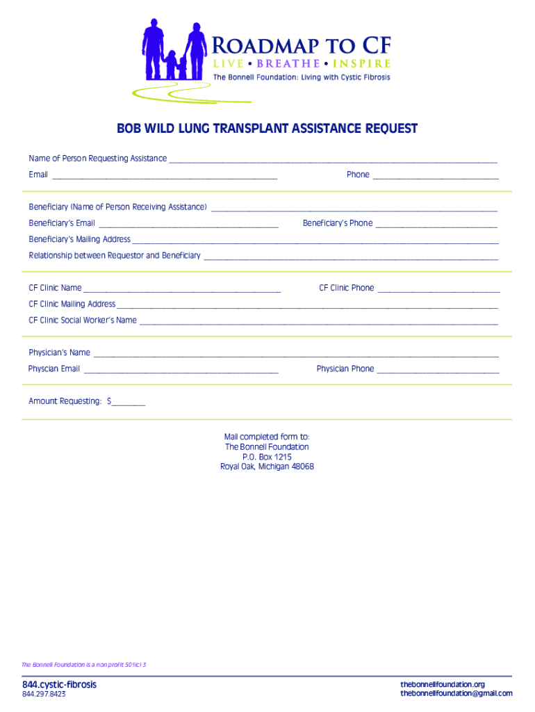 Fillable Online BOB WILD LUNG TRANSPLANT ASSISTANCE REQUEST Fax Email ...