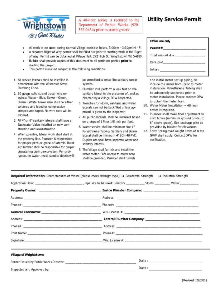Fillable Online Public Works - Utility/Right-of-Way Utilization Permit ...