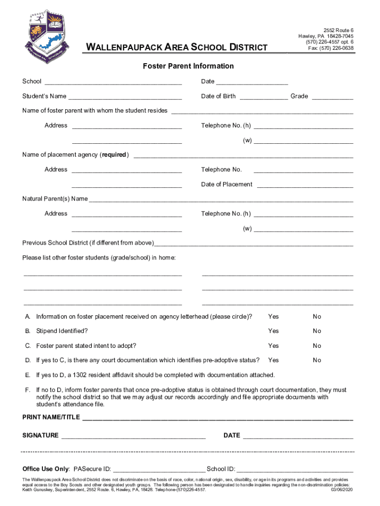 Fillable Online Foster Parent Form Fax Email Print - pdfFiller