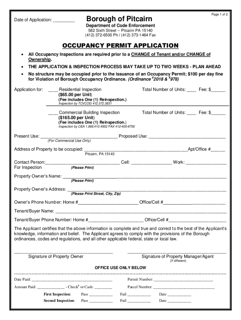 Fillable Online Code Enforcement Department - Pitcairn Borough Fax ...