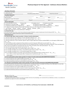 Fillable Online Continuous Glucose Monitors Prior Authorization Form ...