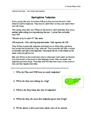 Fillable Online Grade 2 Reading Comprehension Worksheet Frog Day - AWS ...