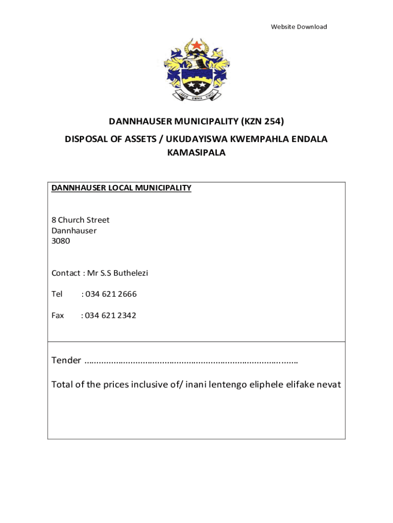 Fillable Online dannhauser municipality (kzn 254) disposal of assets ... Fax Email Print - pdfFiller