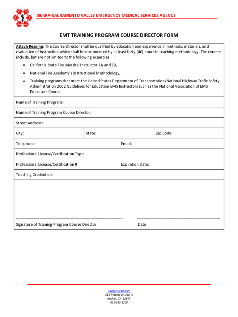 Fillable Online EMT TRAINING PROGRAM COURSE DIRECTOR FORM Fax Email ...