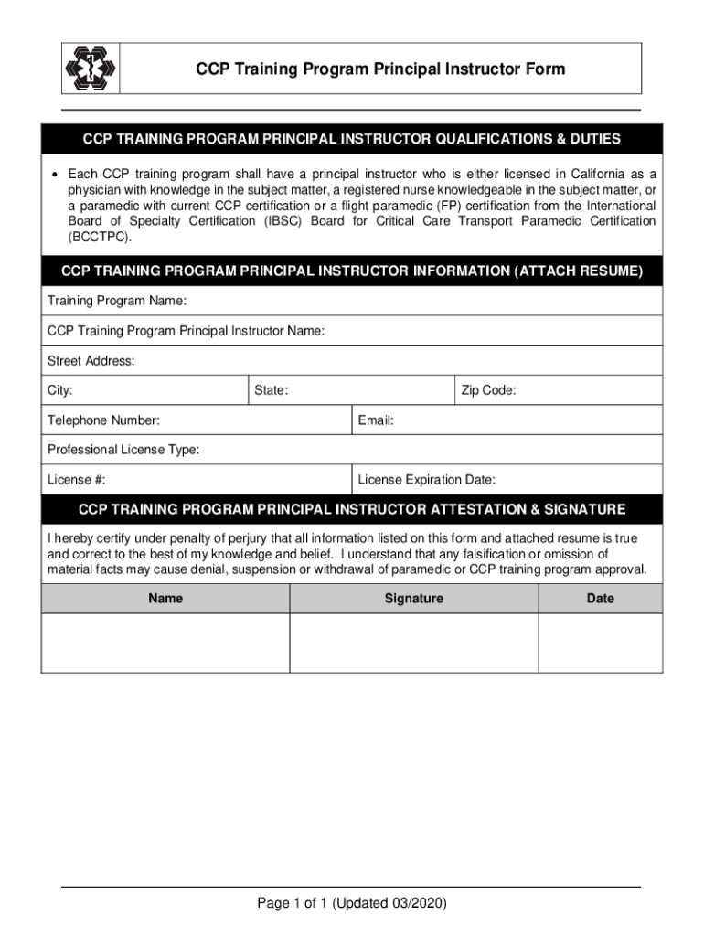 Fillable Online CCP Training Program Principal Instructor Form Fax Email Print - pdfFiller
