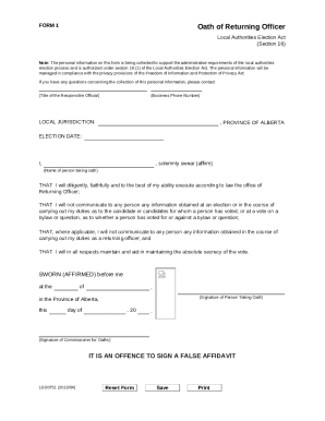 Fillable Online municipalaffairs alberta Oath of Returning Officer ...